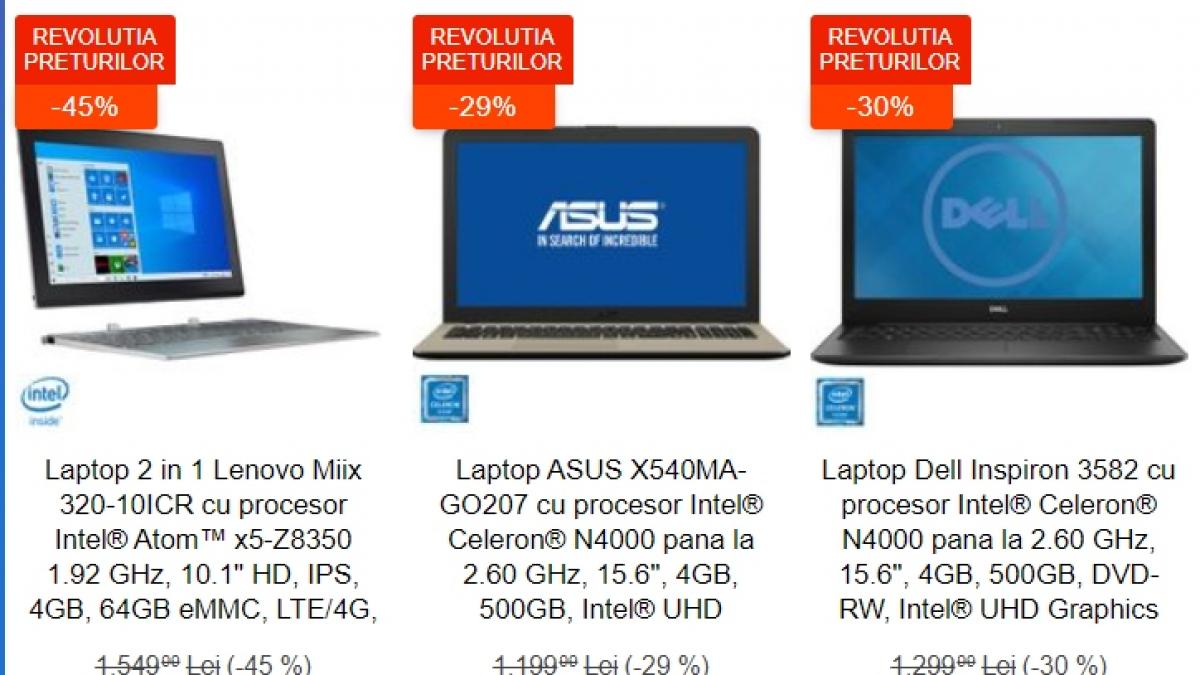 eMAG reduceri. 3 laptopuri excelente, sub 1.000 de lei