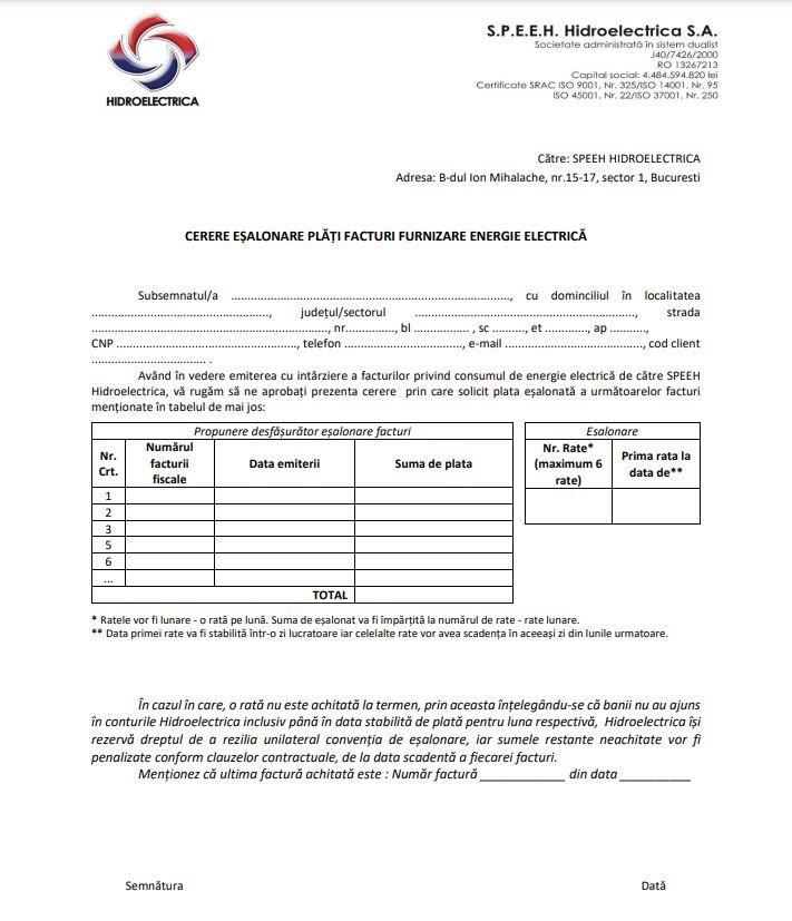 Galerie Foto - Model de cerere pentru plata în rate a facturilor ...