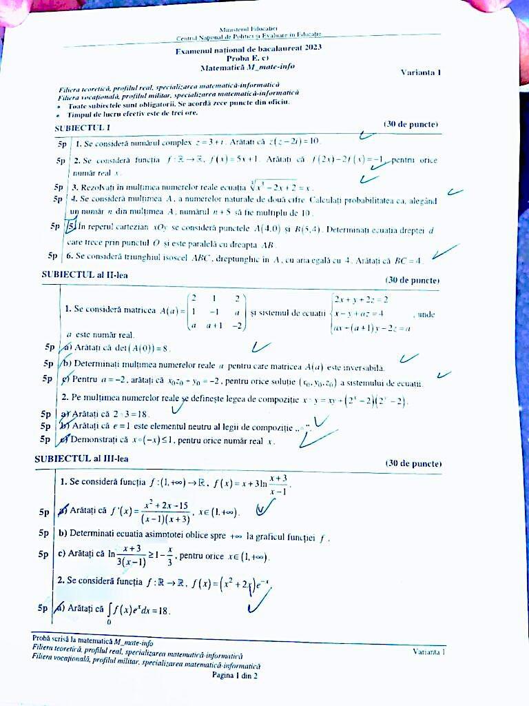 Galerie Foto - Subiectele la Matematică de la Bacalaureat 2023 au fost ...