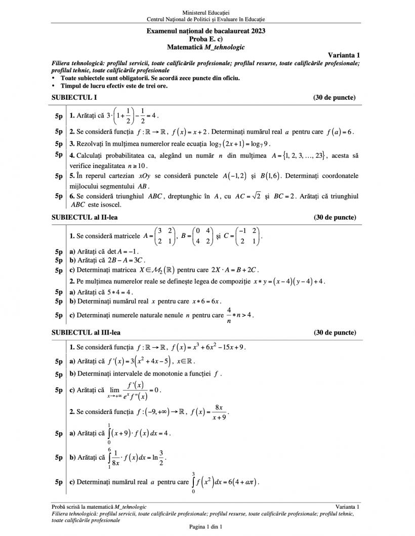 Galerie Foto - Subiectele la Matematică de la Bacalaureat 2023, profil ...