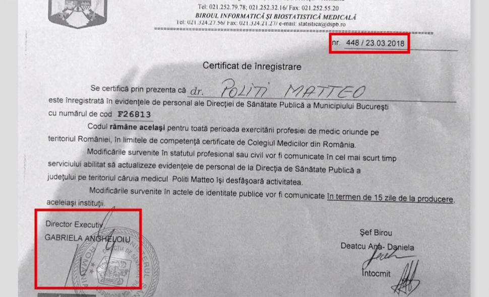 Reacție în cazul documentului în baza căruia Matteo Politi a primit cod ...