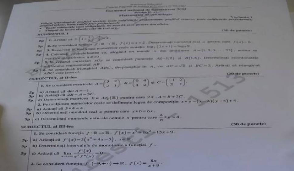 Subiectele la Matematică de la Bacalaureat 2023, profil tehnologic, au ...