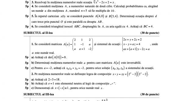 Subiectele la Matematică de la Bacalaureat 2023, profil mate-info, au ...