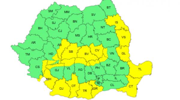 Cod galben de vânt și viscol sâmbătă până la ora 23.00. Județele ...
